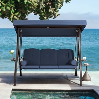 3-Seat Patio Swing with Adjustable Canopy, 750lbs Heavy Duty ...