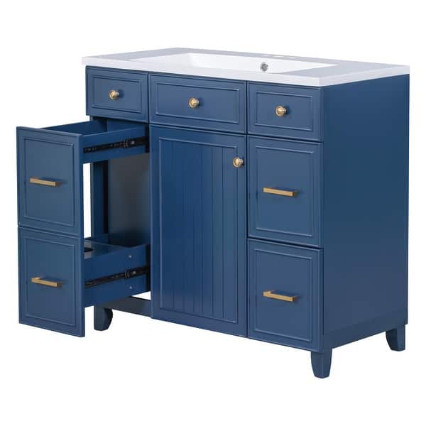 Navy Bathroom Vanity with Sink Combo Set Pull-out Side Stroage Cabinet ...