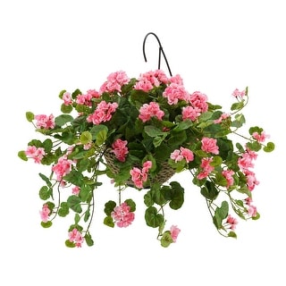 Faux Pink Geranium Hanging Basket - Bed Bath & Beyond - 36222585