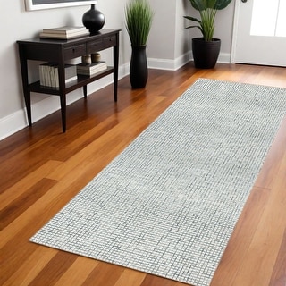 8feet Runner Gray and Ivory Wool Checkered Hand Hooked Runner Rug - 8 ...