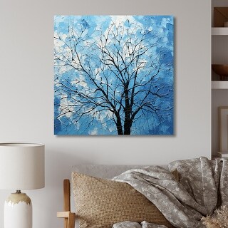 Designart "Minimalism Blue Tree Landscape I" Tree Canvas Wall Art - Bed ...