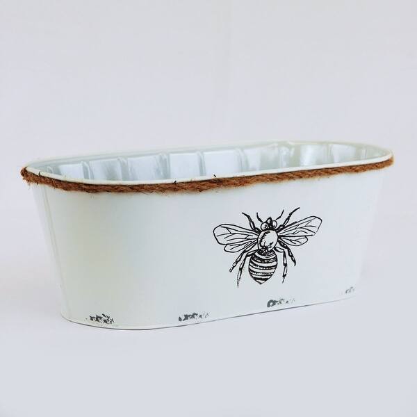 White With Bee Design And Rope Accent Planter - Bed Bath & Beyond ...