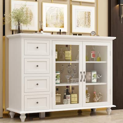 Sideboard Buffet Server Storage Cabinet Drawers Cabinets Glass Doors ...