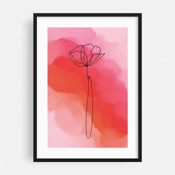 Flower Line Drawing Red Line Drawings Minimal Nature Art Print/Poster ...