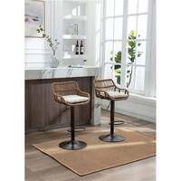 Cane bar stool, adjustable linen-padded bar stool, 360° rotating bar ...