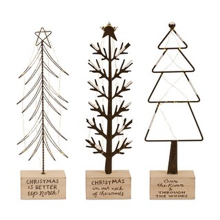Set of 3 Beige Brown LED Christmas Tree Tabletop Decorations 18.75 ...