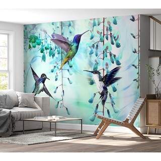 Peel & Stick Animal Wall Mural - Flying Hummingbirds Green - Removable ...