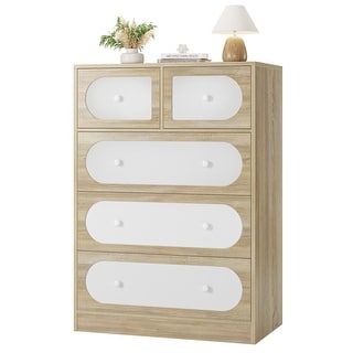 5 Drawer Dresser, Dressers for Bedroom with Rattan Surface, Floor ...