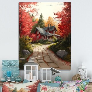 Designart 'Fall Foliage To The Cottage II' Farmhouse / Country Canvas ...