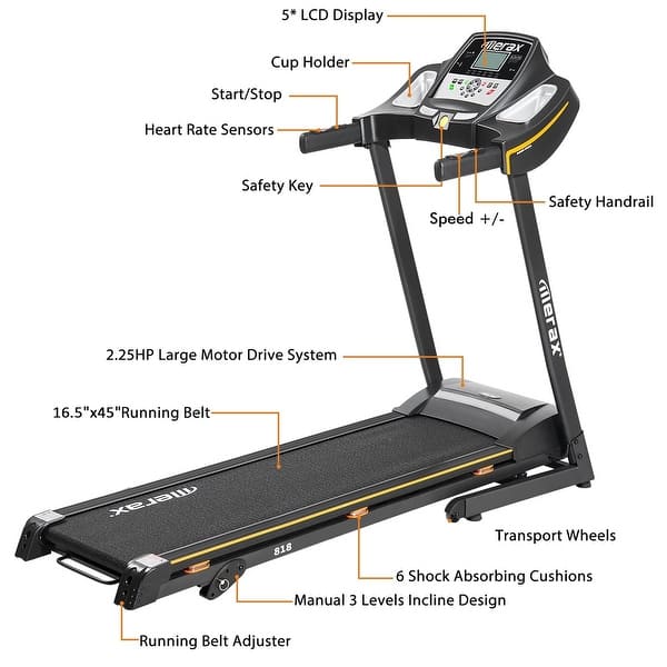 Merax Folding Electric Treadmill with Manual Incline and Hydraulic Rod ...