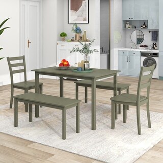 Solid Wood Kitchen Table Set with 2 Dining Chairs and 2 Benches for ...