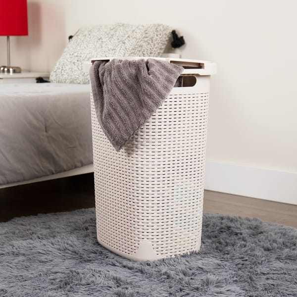 Mind Reader 60L Slim Laundry Hamper, Clothes Basket, Lid, Wicker Design ...