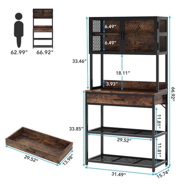 5-Tier Bakers Rack with Hutch and Drawer,Freestanding Kitchen Shelf ...