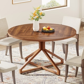 47 Inch Round Dining Table with Metal Pedestal Base for 4-6 People ...