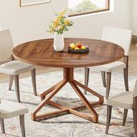 47 Inch Round Dining Table with Metal Pedestal Base for 4-6 People - On ...