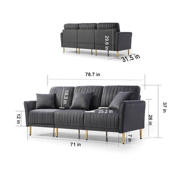 3-Seat Sofa Velvet Upholstered Living Room Tufted Back Couch Sofa - Bed ...