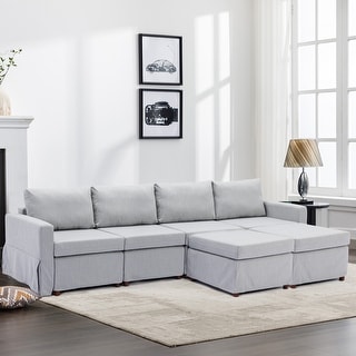 Light Grey Modern 4+2 pc Linen Modular Sectional Sofa Couch Set - Bed ...