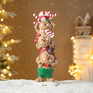 Glitzhome 12.5"H Christmas Resin Stacked Gingerbread Man Table Decor ...