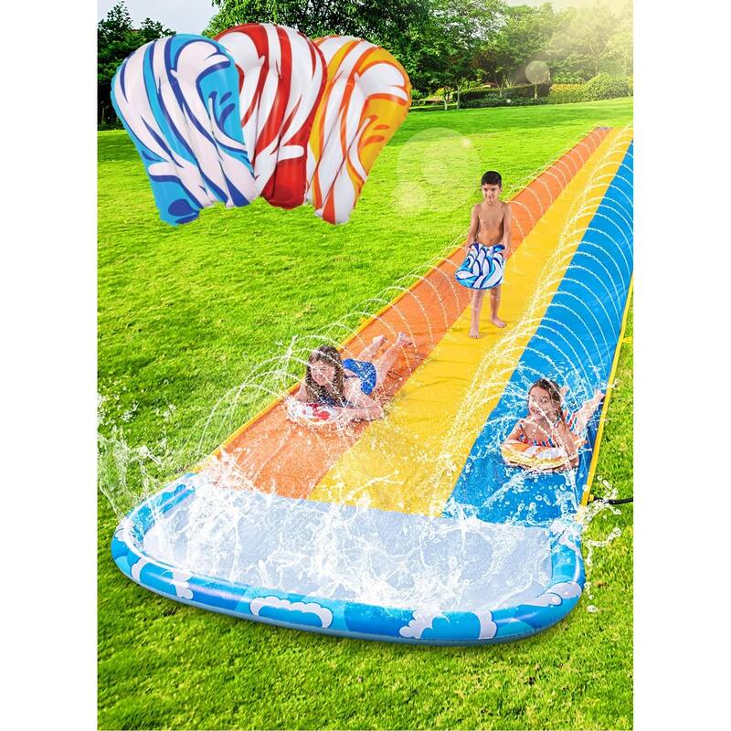 Syncfun 22 5ft Triple Water Slide And 3 Body Boards Lawn Waterslide And