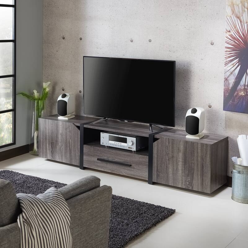 DH BASIC Modern Gray 81" Wide Storage Entertainment Center by Denhour ...