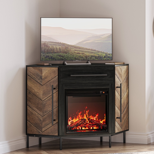 BELLEZE Harper Corner TV Stand w 18 Electric Fireplace Black Ebony On Sale Bed Bath Beyond 39682281