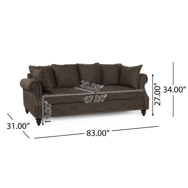 Manbow Fabric Pillowback 3 Seater Sofa with Nailhead Trim by ...