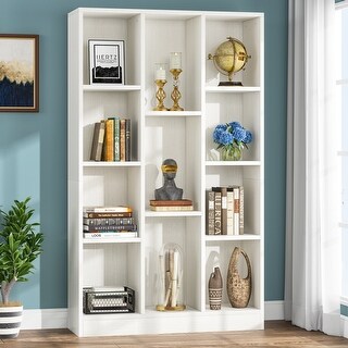 Cube Bookcase White Bookshelf with 11 Cubes,Wood Modern Bookshelf for ...