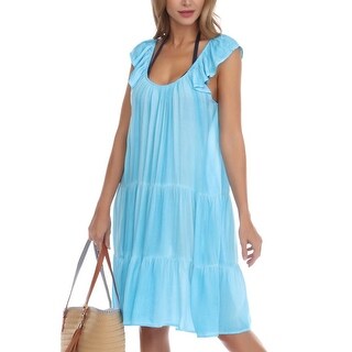 Raviya Women's Tiered Dress Cover Up Swimsuit Blue - Bed Bath & Beyond ...