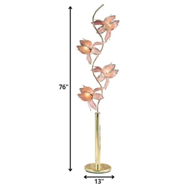 HomeRoots 73" Gold Four Light Floral Floor Lamp With Pink Glass Shades ...