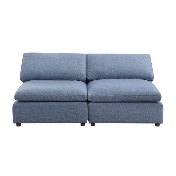 Minimalist Blue Modular Sofa Linen Filled with Down Feather Couch 2 ...