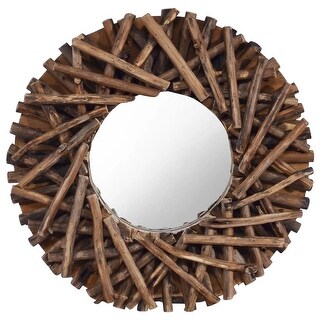 15.7" Teak Round Mirror, Practical Bathroom Bedroom Mirror, Handwoven ...