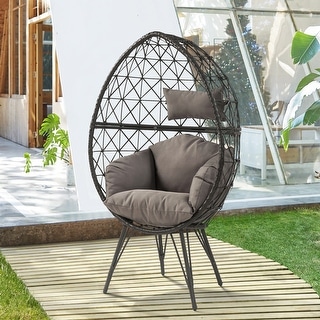 Outdoor Patio Egg Chair Single Sofa with Upholstered Cushion and Stand ...