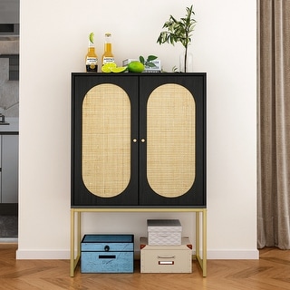 Rattan Decor Home Office Storage Cabinet, 2-Door Accent Cabinet with ...