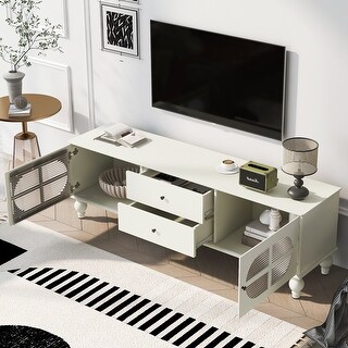 Modern TV Stand with Solid Wood Legs - Fits TVs up to 75 Inches - Bed ...