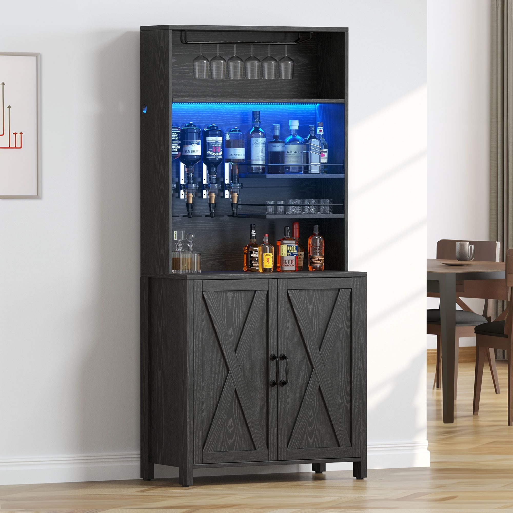 Moasis Tall Wine Bar Cabinet for Liquor and Glasses Dining Kitchen Cabinet with Liquor Dispenser Wine Rack On Sale Bed Bath Beyond 41044954