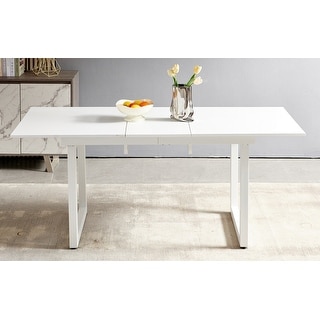 white color,Square Extendable Dining Table with metal leg,Modern Space ...