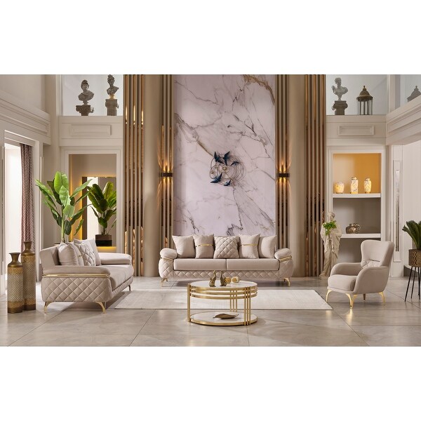 Odessa 3 Pieces Convertible Living Room Set 2 Sofa 1 Chair Beige