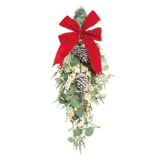 31" Berry Pine Eucalyptus Artificial Christmas Teardrop Swag, Unlit ...