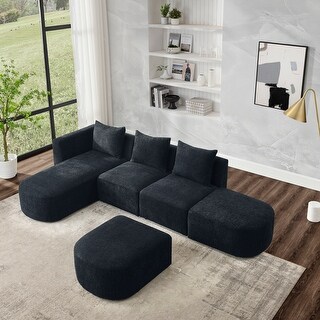 Loop Yarn Fabric Sofa Set DIY Modular Couch Set with Ottomans & Chaise ...