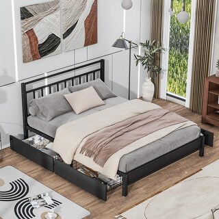 Metal Platform Bed Storage Bed w/4 Drawers, Metal Structure Bed Frame ...