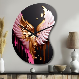 Designart - Pink, Gold And Black Angel Wings I - Wings Angel Wall Clock ...