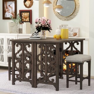 3-Piece Retro Foldable Dining Table Set with 2 Saddle Stools - Bed Bath & Beyond - 39476346