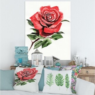 Designart "Vintage Red Rose Flower III" Traditional Canvas Wall Art ...