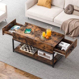 Industrial Rectangle Coffee Table,Two-Tier Rustic Coffee Tables with ...