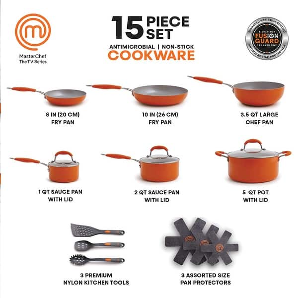 MasterChef MC3000 15 Pieces Champions Cookware Set Orange - Bed Bath ...