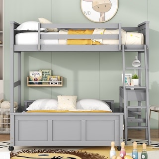 Gray Modern Multifunction Twin Over Full Bunk Bed with Under-Bed Desk ...