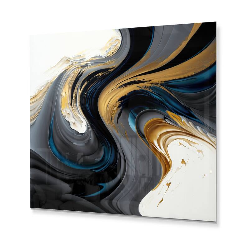 Designart 'Black, White And Gold Liquid Art IV' Modern Spiral Metal ...
