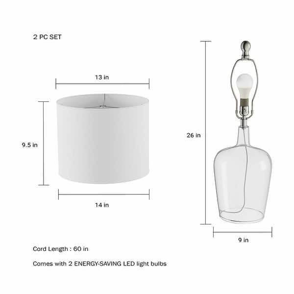 Set of 2 Glass Table Lamps Open Bottom Diy Insert Decorative Lights ...