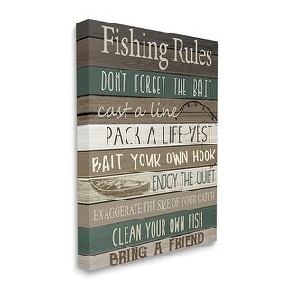 Stupell Rustic Fishing Rules Sign Brown Green Beige Canvas Wall Art ...