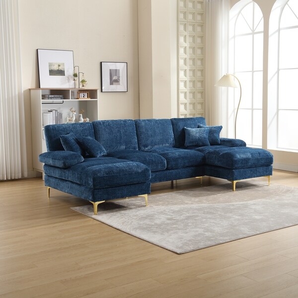 Modern Large Chenille Fabric Sectional Sofa with Double Extra Wide Chaise Lounge Couch 4 Seat U Shape Sofa Set for Living Room Bed Bath Beyond 41440656